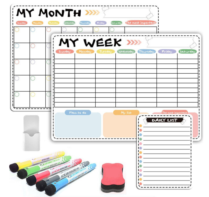 Магнитный планировщик на заказ, мягкая белая доска, магнитный календарь для холодильника, немецкий, испанский, съемный магнитный стикер для сообщений