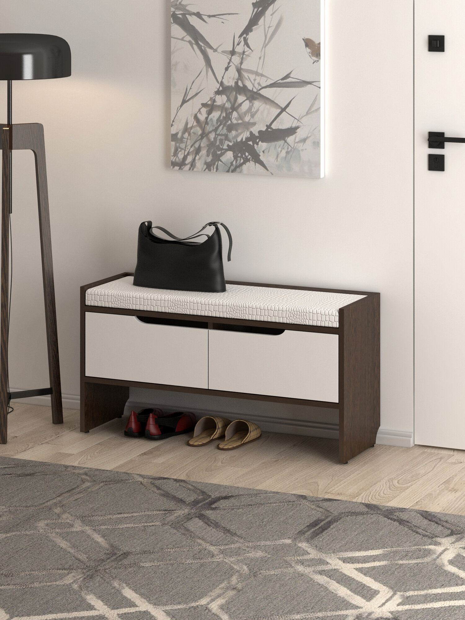 Обувница с сиденьем в прихожую, 90см, венге/белый