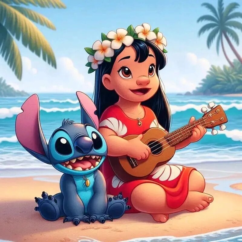 Алмазная Мозаика "Мультфильм -Лило И Стич" 40х50 См Алмазная Вышивка / Картина Стразами Подарков / Украшения