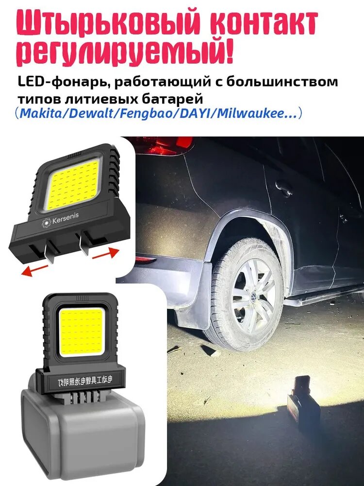 Kersenis универсальная LED-рабочая лампа для аккумуляторов 20-21В, широкая засветка, освещение на стройплощадках