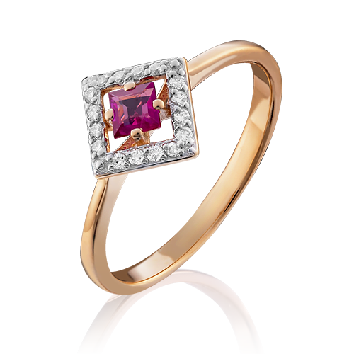 Кольцо, красное золото, 585 проба, бриллиант, рубин