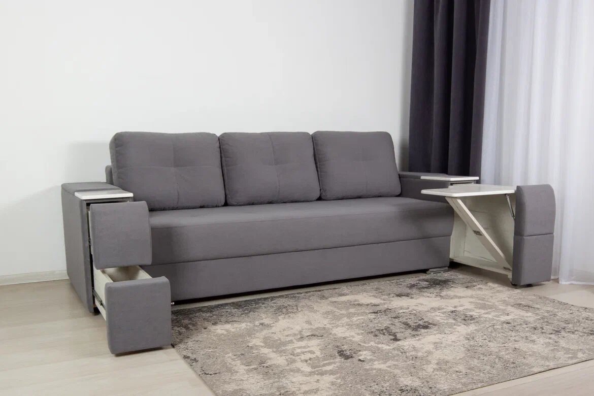 Диван Энфилд Бруклин, прямой, раскладной, с столиком и ящичками в подлокотниках, 140х200см