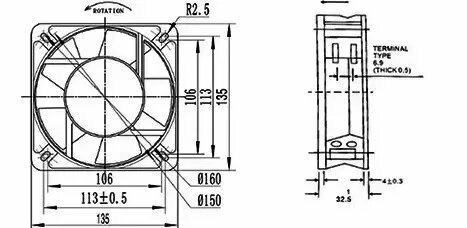Промышленный осевой вентилятор 220В с шарикоподшипником, 135x135x32 мм чистой медной обмоткой для электрических шкафов,