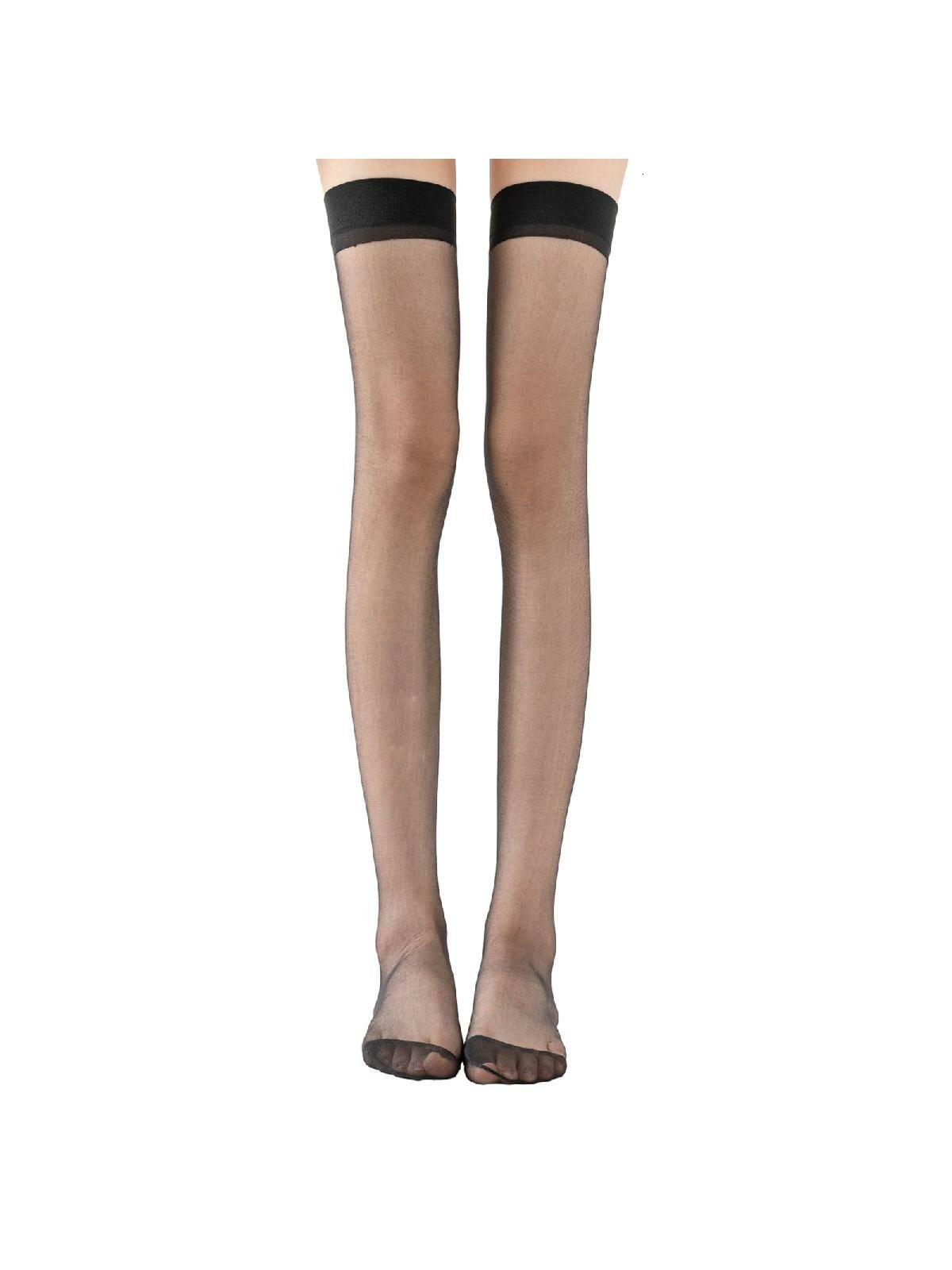 Прозрачные нейлоновые летние чулки до колена, однотонные, Черный