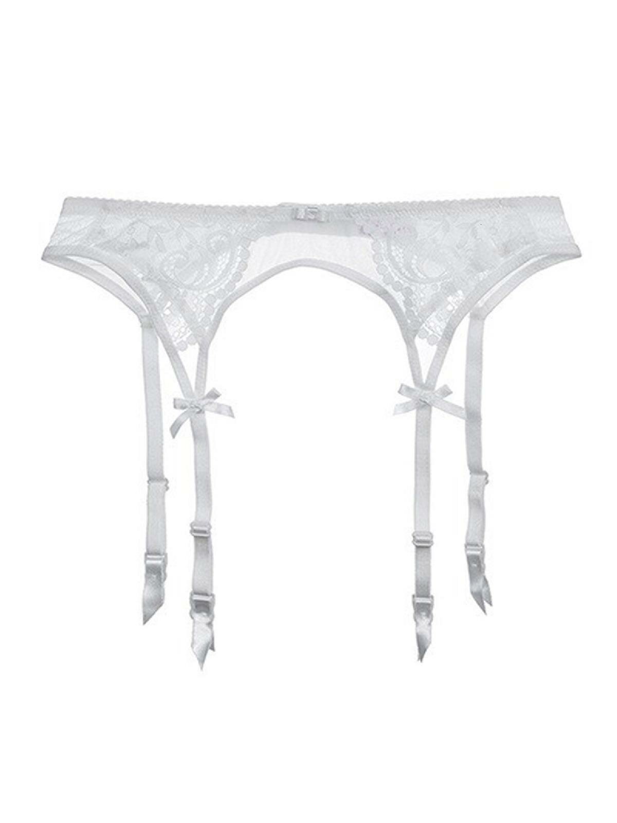 Кружевной бандаж с подвязками для чулок, Белый - XL