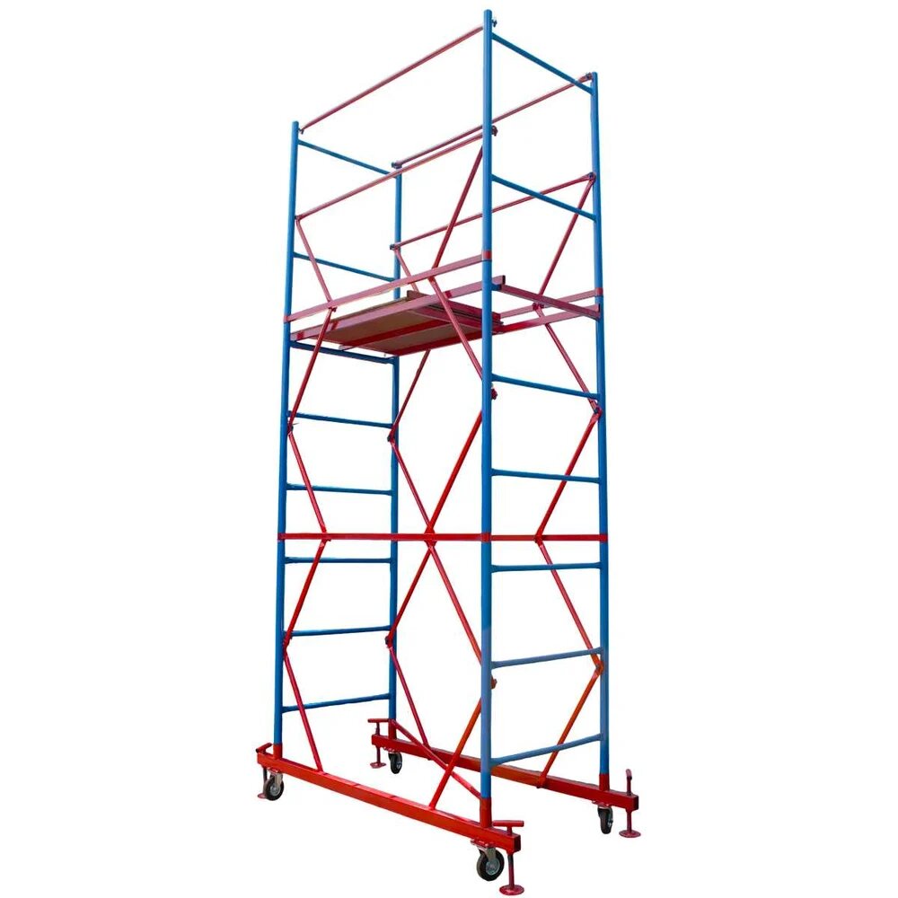 Вышка-тура ООО "РИЗ" Флагман ВСП 0,7x1,6 Н=4,0 м FVSP40 модульная стальная рама с фанерной площадкой и колесными опорами