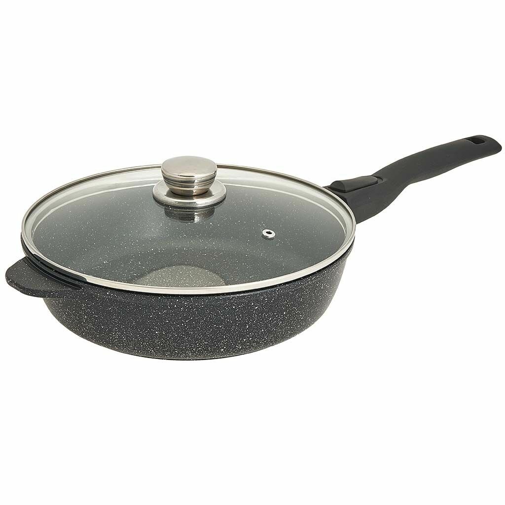Сотейник Орион 24 см. с крышкой и съемной ручкой (покрытие Мрамор). Гардарика