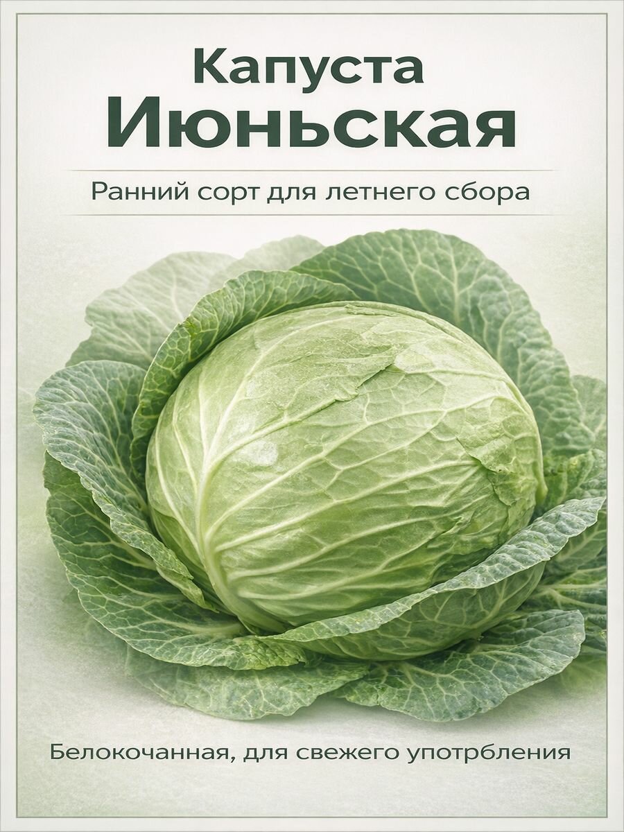 5шт Семена капусты белокочанной Июньская, ранний сорт, для свежего летнего употребления