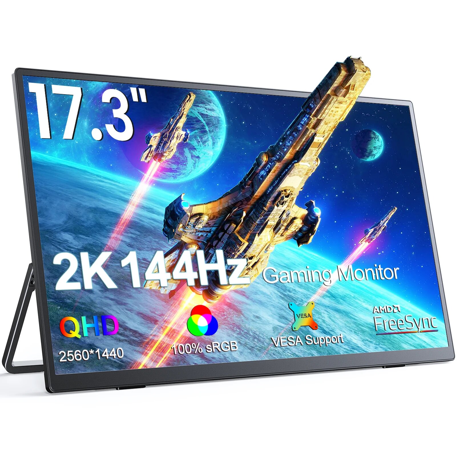 Uperfect 17,3-дюймовый портативный игровой монитор 144Гц 2K with stand, Европейская вилка (EU Plug)