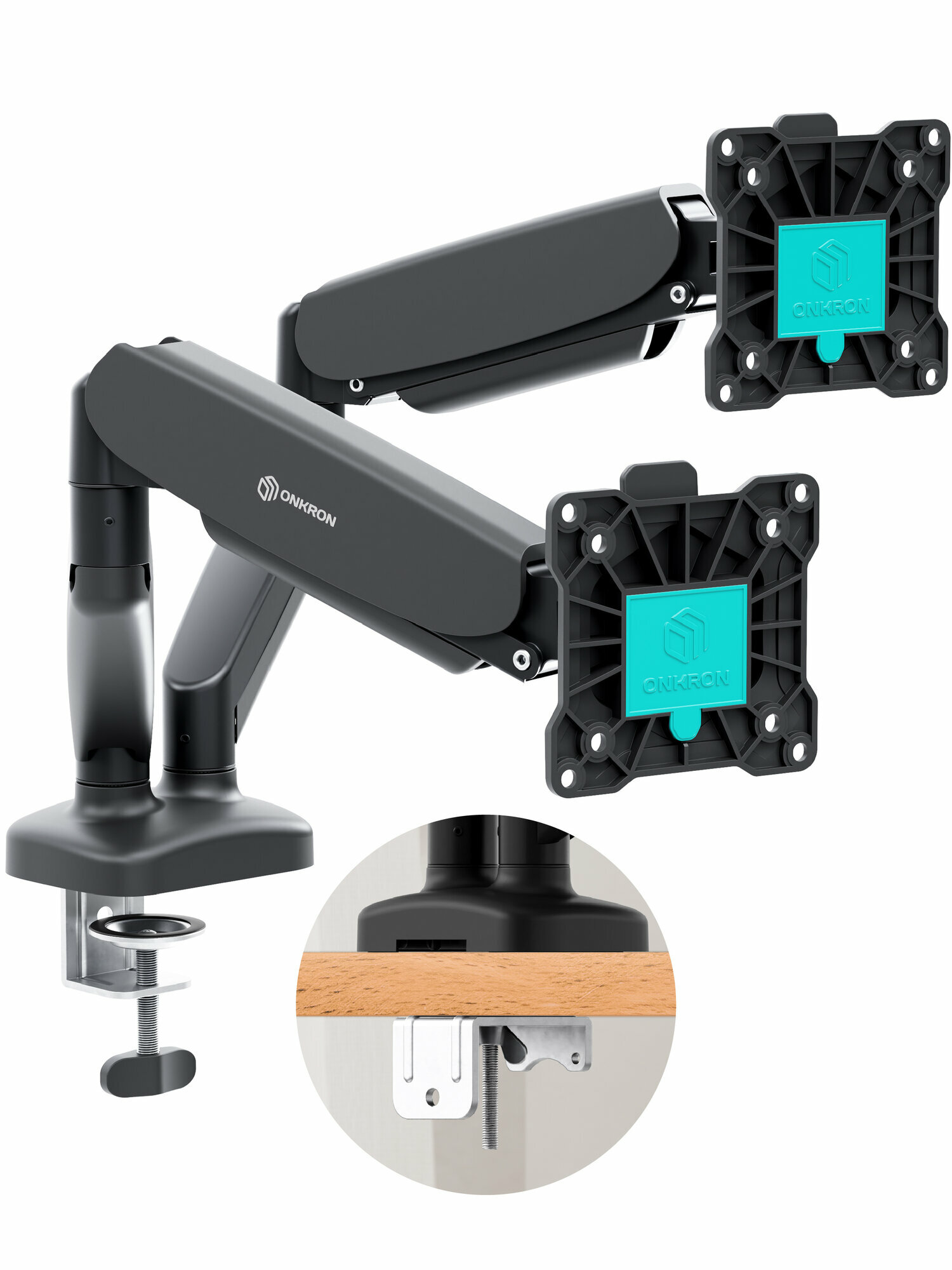 Крепление ONKRON G160 для двух мониторов 13"-32" настольное, 2 по 8 кг, газлифт, черный