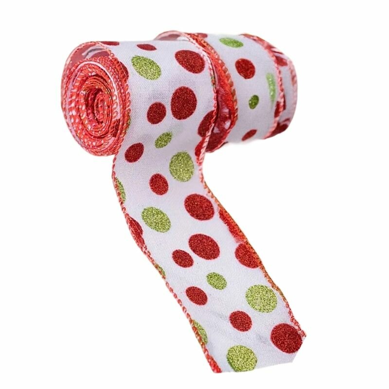 Рождественские украшения длиной 5 ярдов с имитацией льняной ленты из железной проволоки в горошек-белый фон