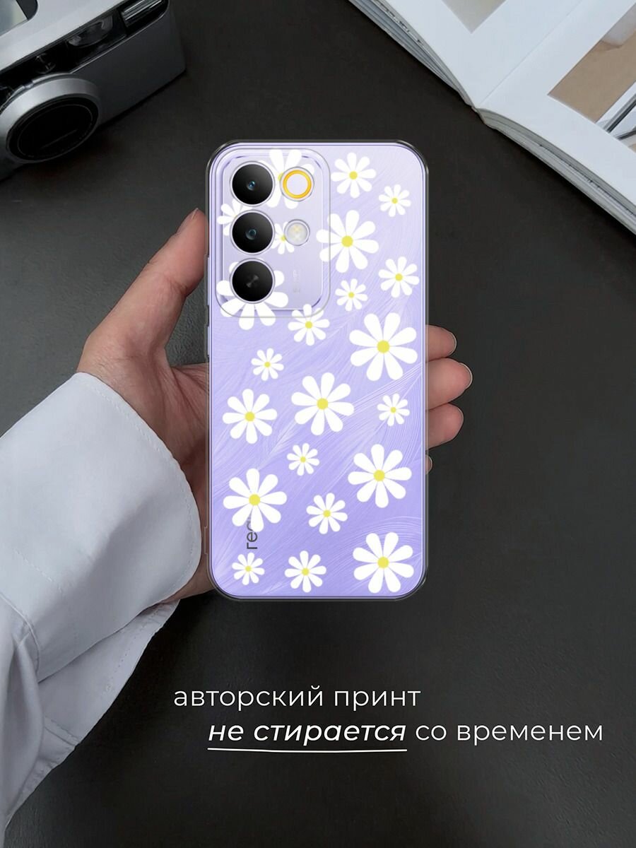 Чехол на Realme C85 Pro / Реалми C85 Про с принтом Большие ромашки, прозрачный — фото 1