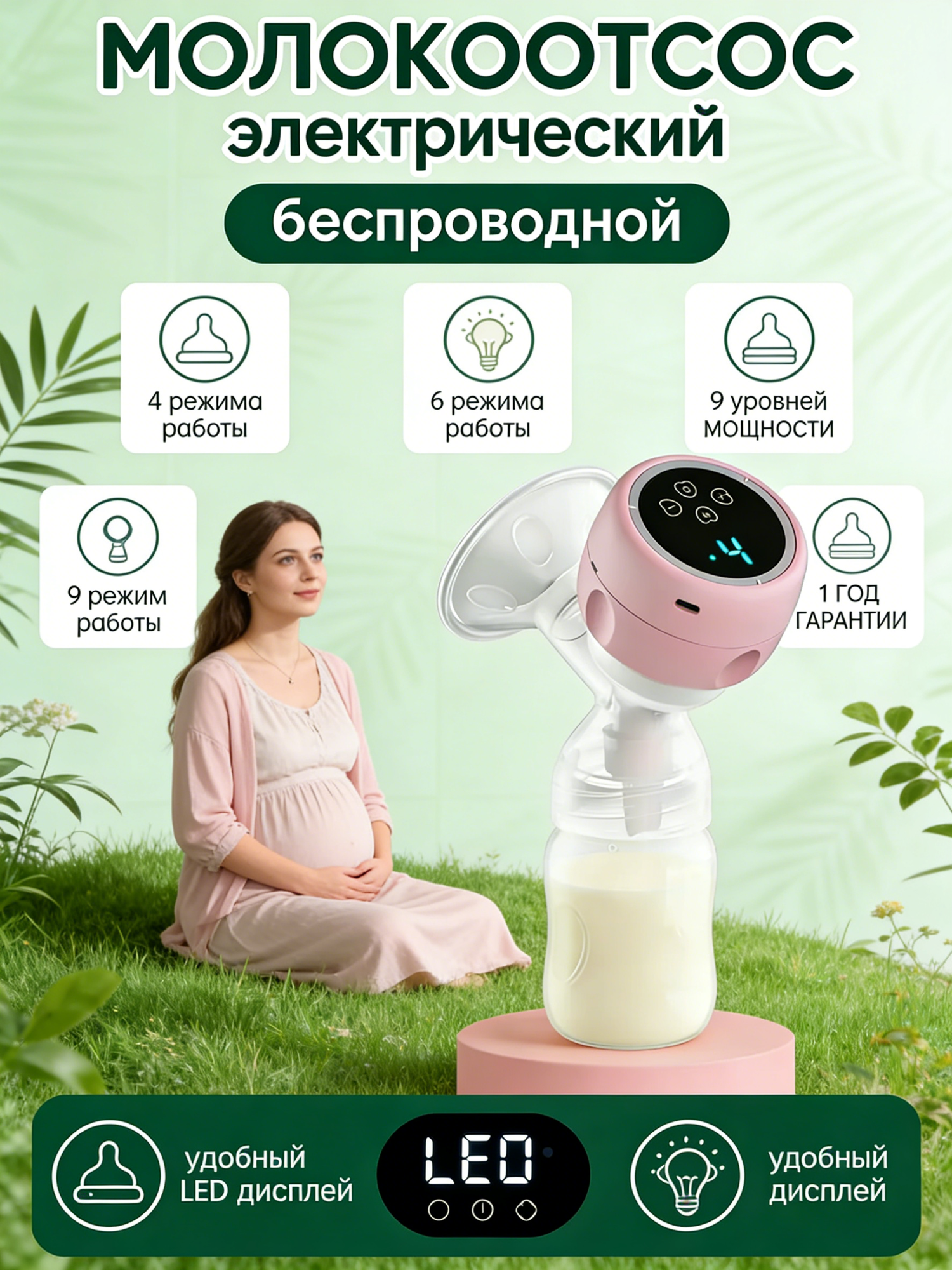 Молокоотсос электрический портативный для кормления малыша с бутылочкой и соской