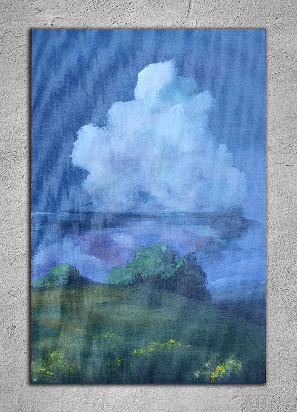 Картина на холсте. Пейзаж ручной работы "Облака" в единственном экземпляре. Размер 20х30см.