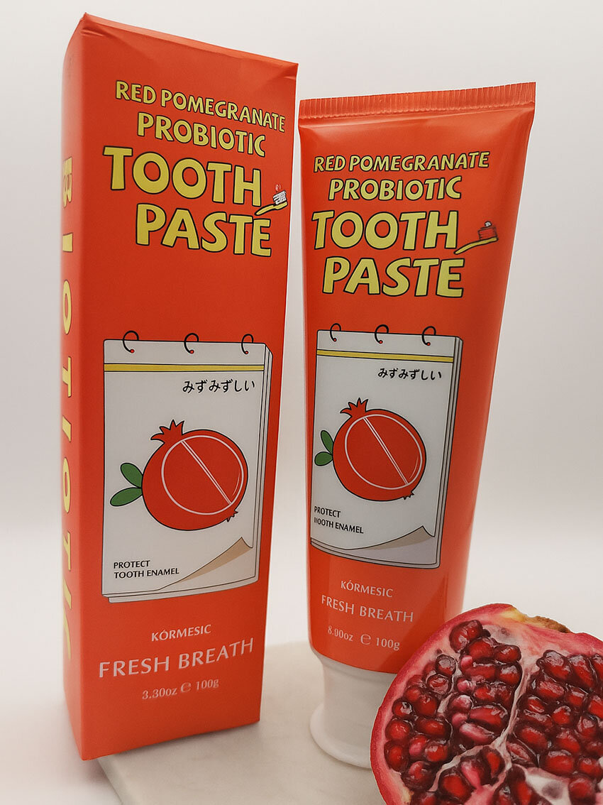 Фруктовая зубная паста с пробиотиком KORMESIC(RED POMEGRANATE - Гранат)