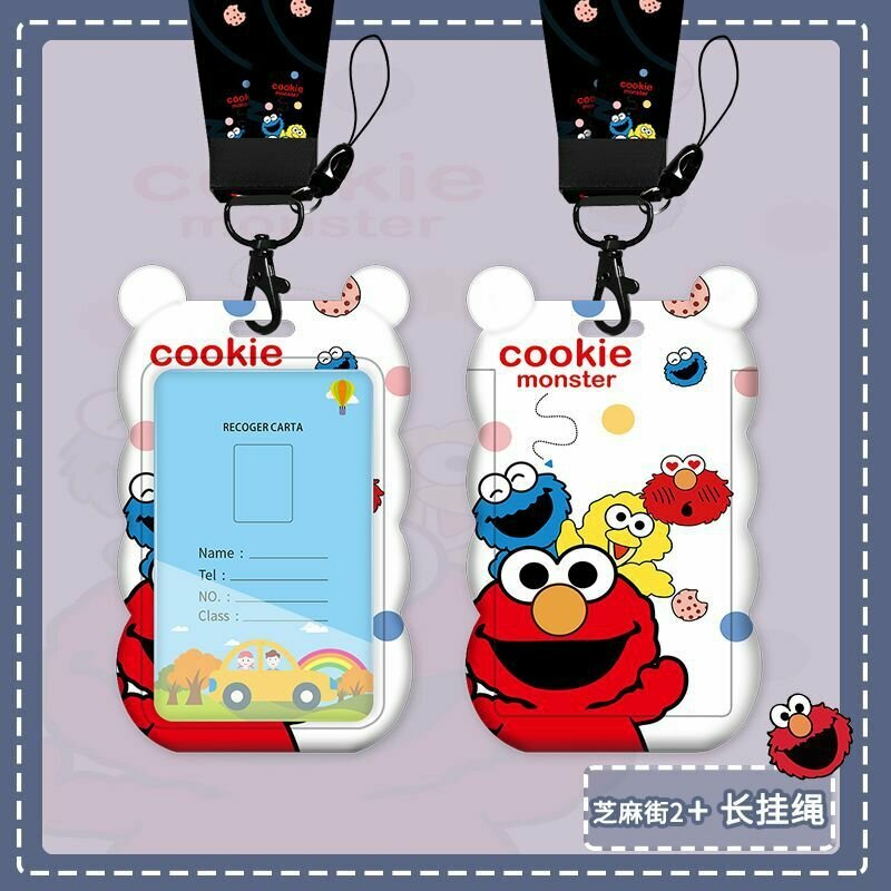 Держатель для карт с мультяшным Улицей Сезам, держатель для студенческого удостоверения, держатель для карт доступа в автобус и метро с шнурком для детского сада