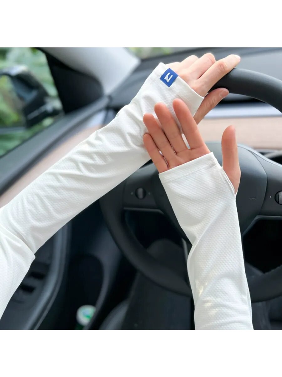 Летние рукава для вождения, белый, манжета увеличенная