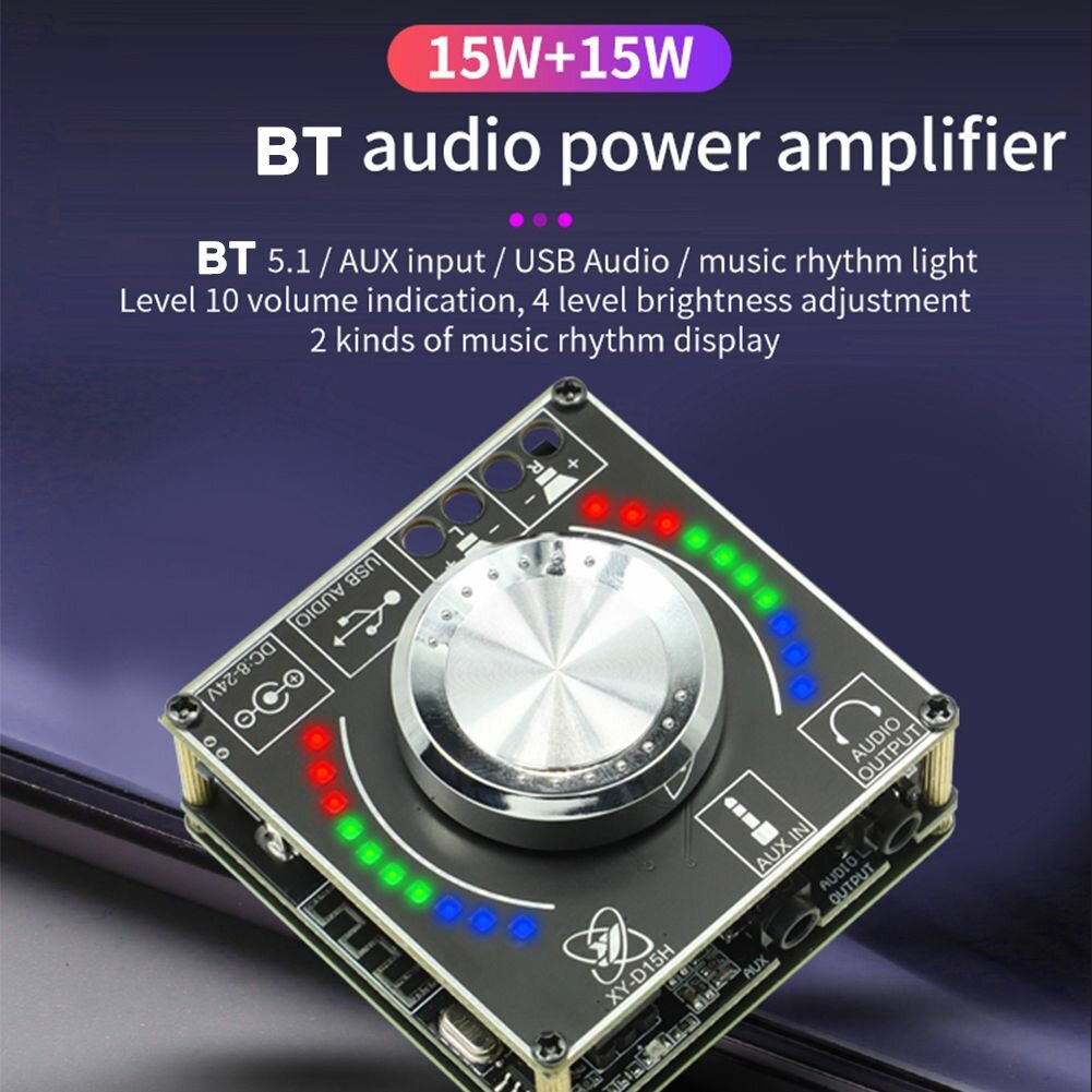 15 Вт стереоусилитель плата 12/24 В динамик аудио усилитель BT5.1 3,5 мм AUX USB U-диск вход усилитель модуль поддержка Sinilink управление через мобильное приложение