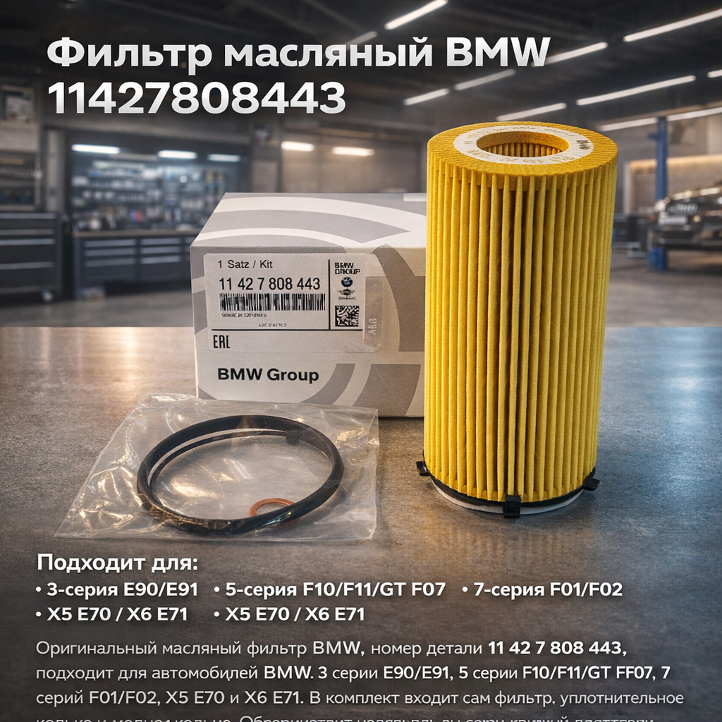 Фильтр масляный BMW 11427808443 (Series 3-serie E90/E91, 5-serie F10/F11/GT F07, 7-serie F01/F02 X5 E70/ X6 E71)
