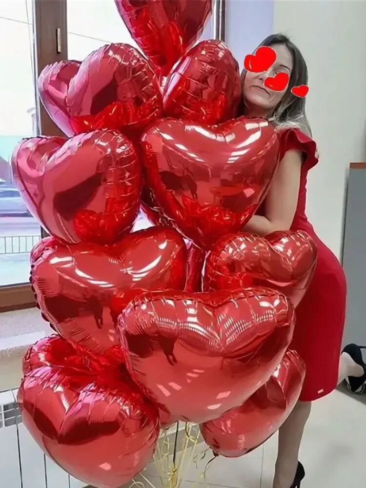 Воздушные шары из алюминиевой фольги в форме сердца, красные, 45 см, 10 шт.