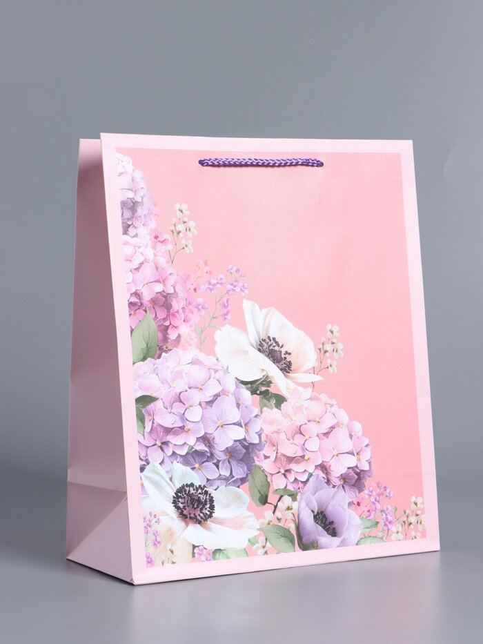 Пакет подарочный ламинированный «Цветочная радость», нежно - розовый, 26×12×32 см