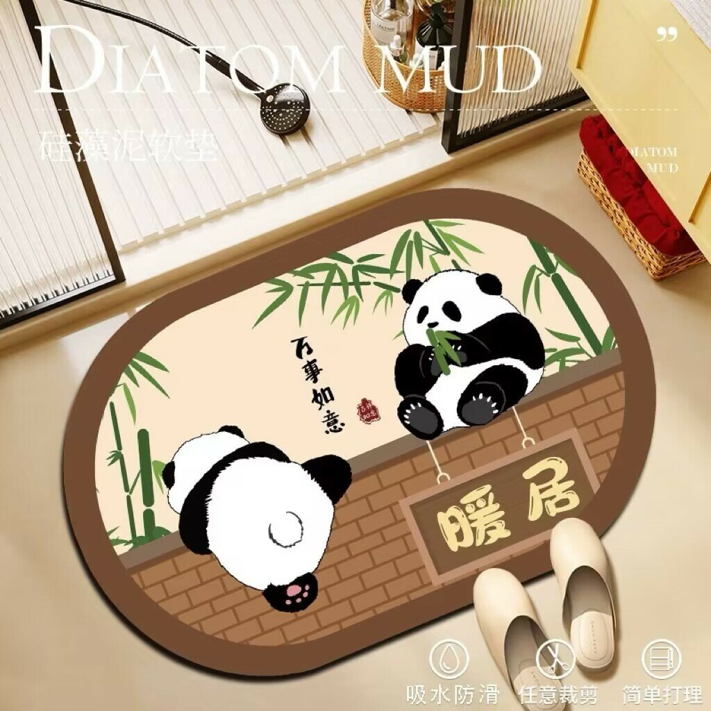 Впитывающий коврик для ванной в китайском стиле с цветочным рисунком панды, мягкий коврик из диатомитовой земли, нескользящий коврик для ванной, быстросохнущий коврик.