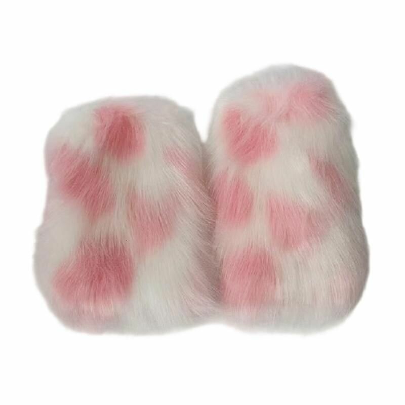 Модные перчатки без пальцев с искусственным мехом, Розовый белый