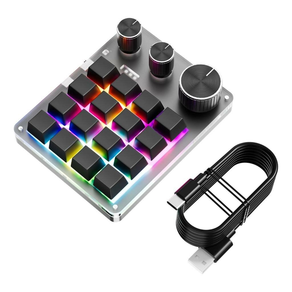 16-кнопочная программируемая клавиатура с 3 регуляторами, Bluetooth черный