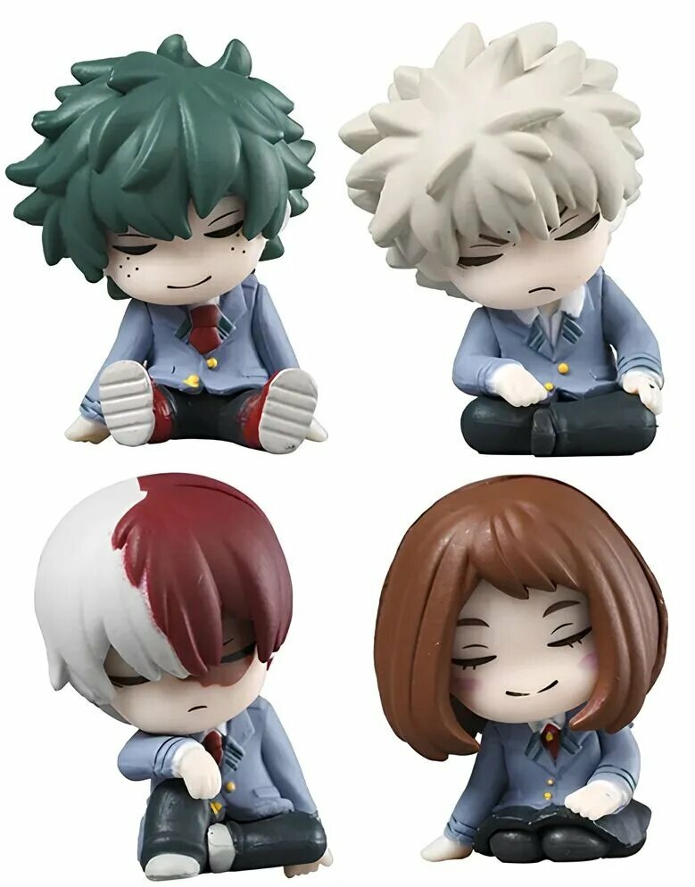 Набор фигурок Моя Геройская Академия / My Hero Academia: Кацуки Бакуго, Изуку Мидория, Шото Тодороки, Очако Урарака 4шт (5см) спящие