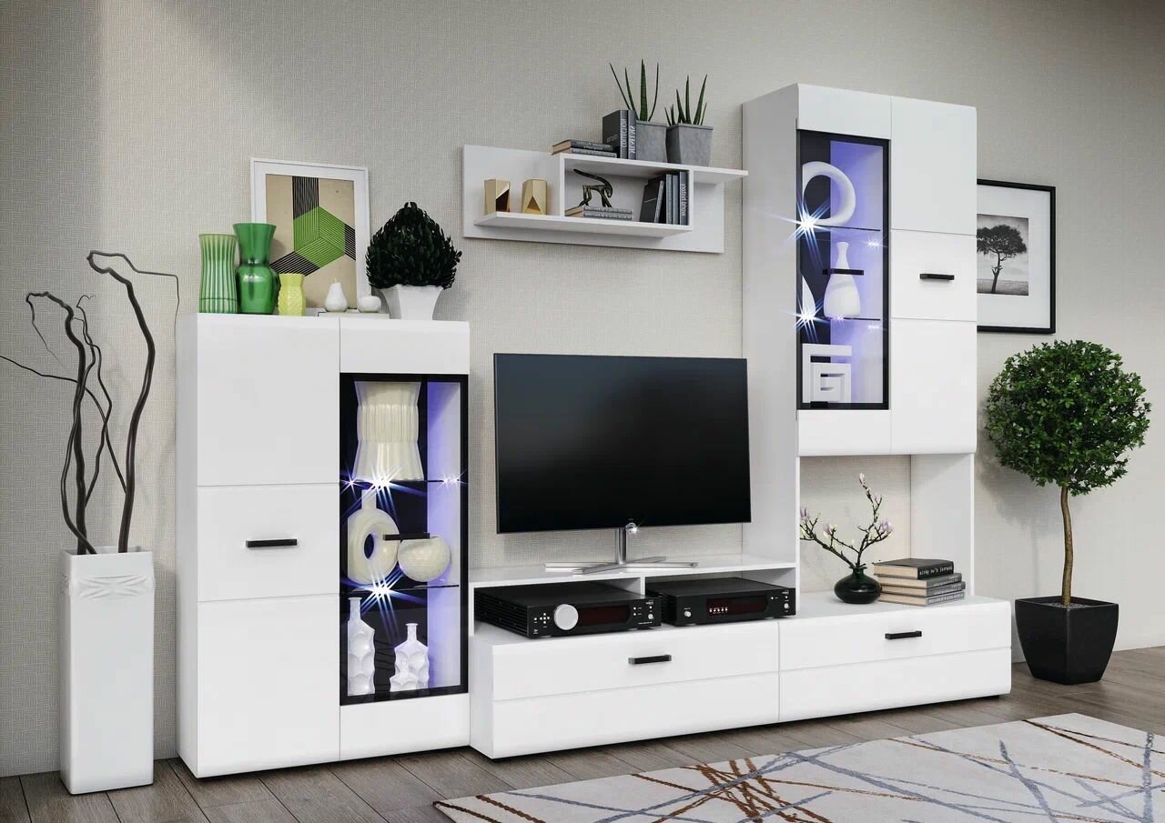 Гостиная Нэнси NEW Вариант №3 Белый глянец, Белый