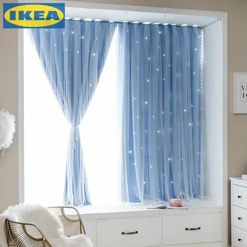 IKEA Комплект штор 170х200 см крепление Липучка синий