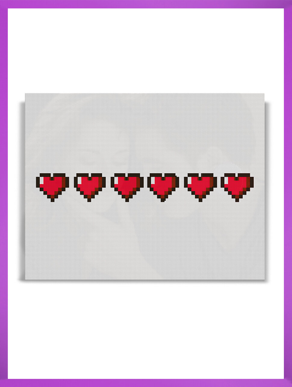 Алмазная мозаика на подрамнике - вышивка - Minecraft hearts 40 х 50 см