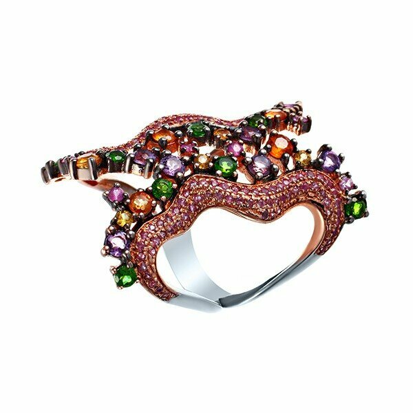 Кольцо, серебро, 925 проба, цаворит, сапфир, аметист