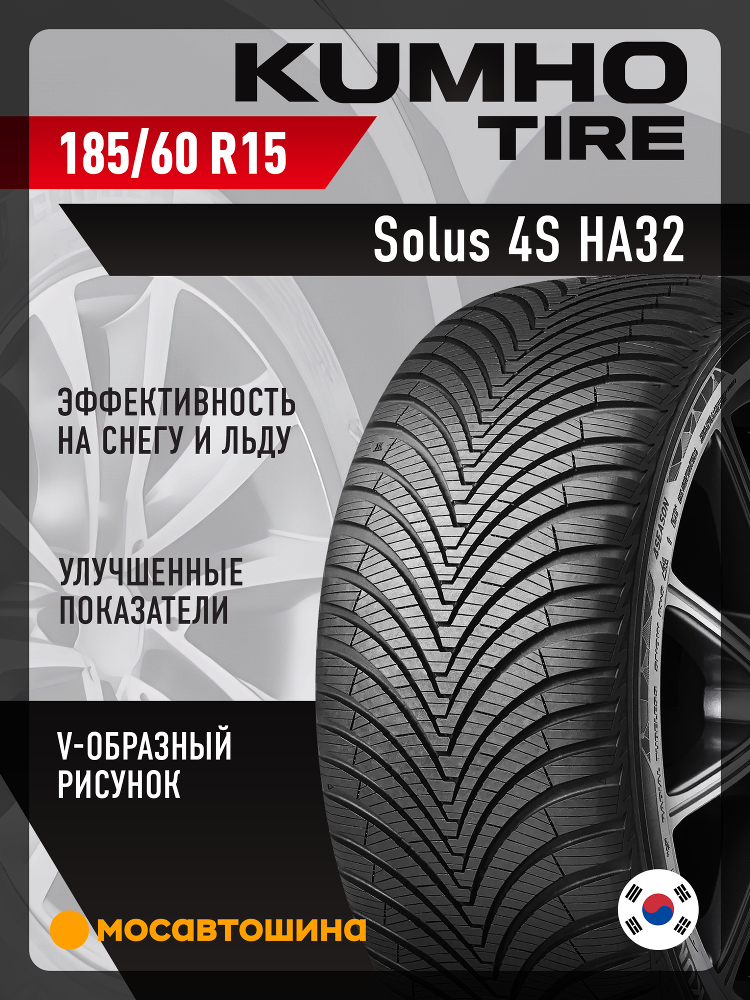 Всесезонные автомобильные шины Kumho Solus 4S HA32 185/60 R15 88H XL