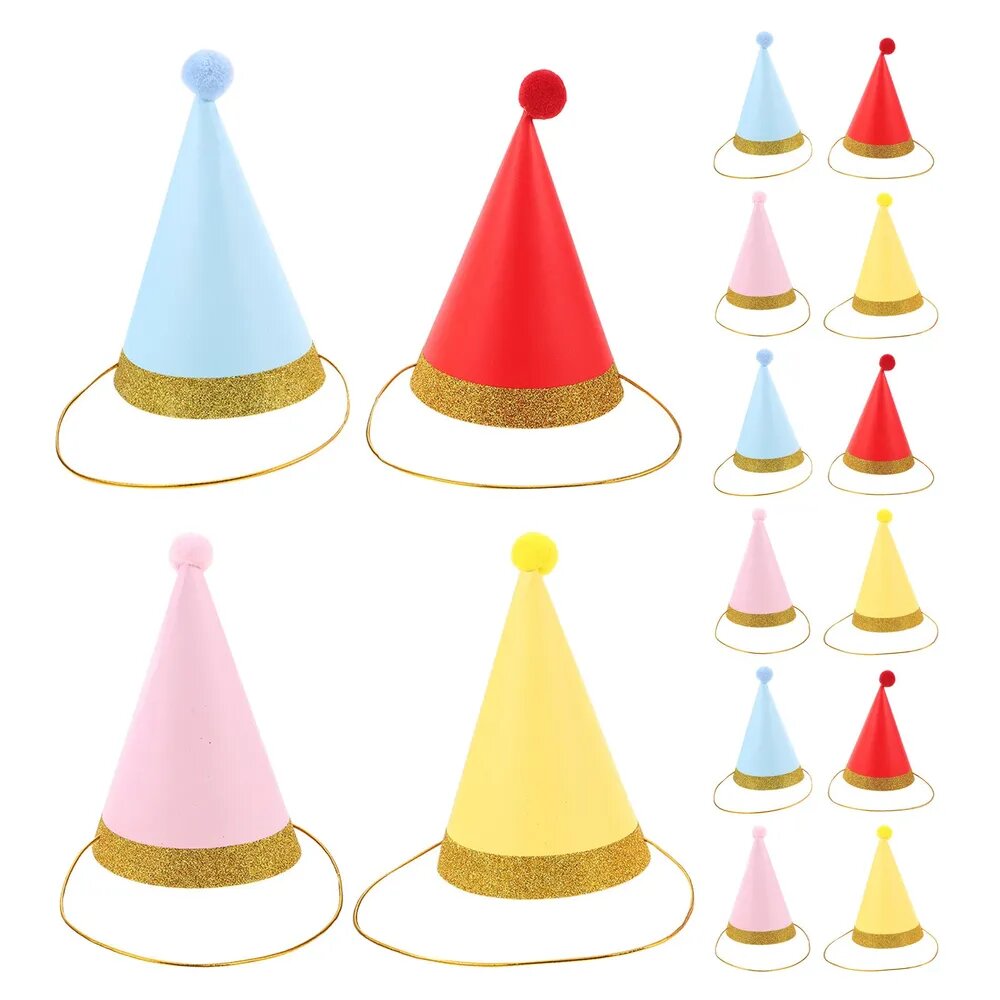 Набор из 16 праздничных колпаков для домашних животных из бумаги и войлока, разноцветные, для вечеринок