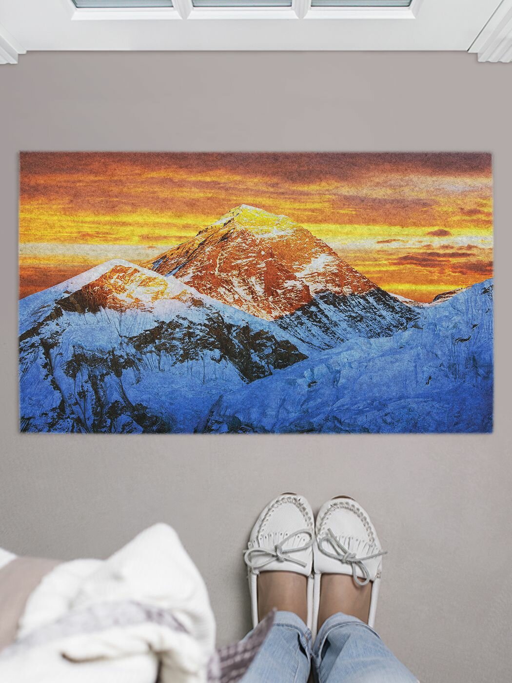 Коврик придверный в прихожую с принтом "Солнечная вершина" 45 на 75 см , JoyArty