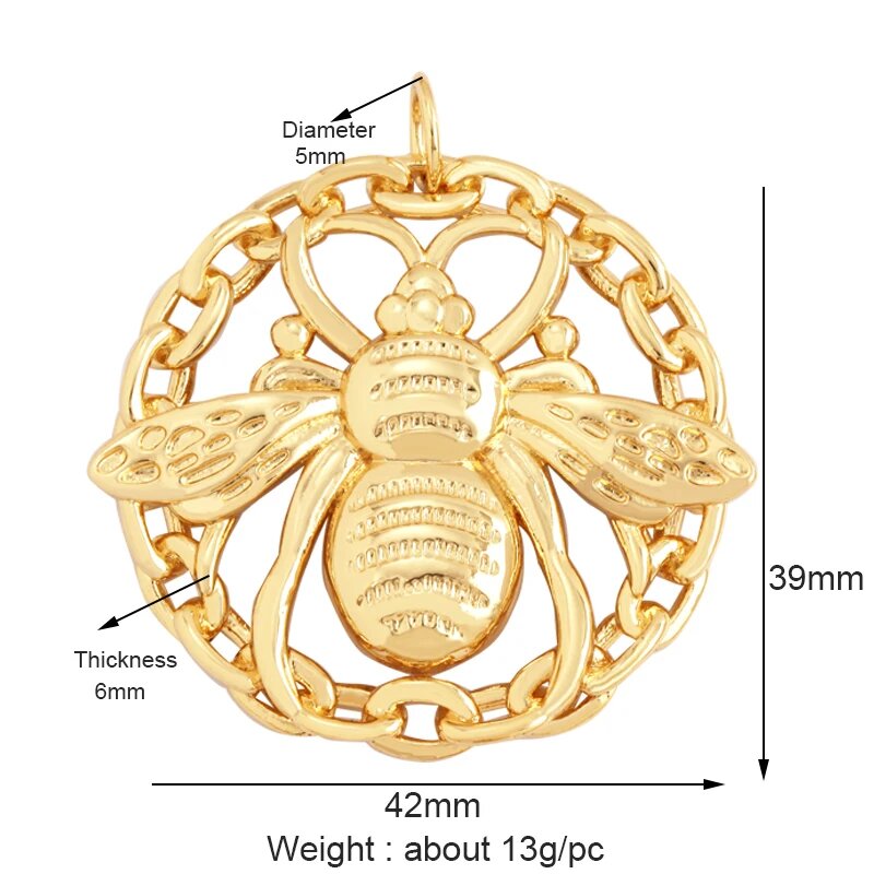 Подвеска из металла в виде пчелы, бабочки, стрекозы, паука, птицы с цирконом K539510L1-Gold