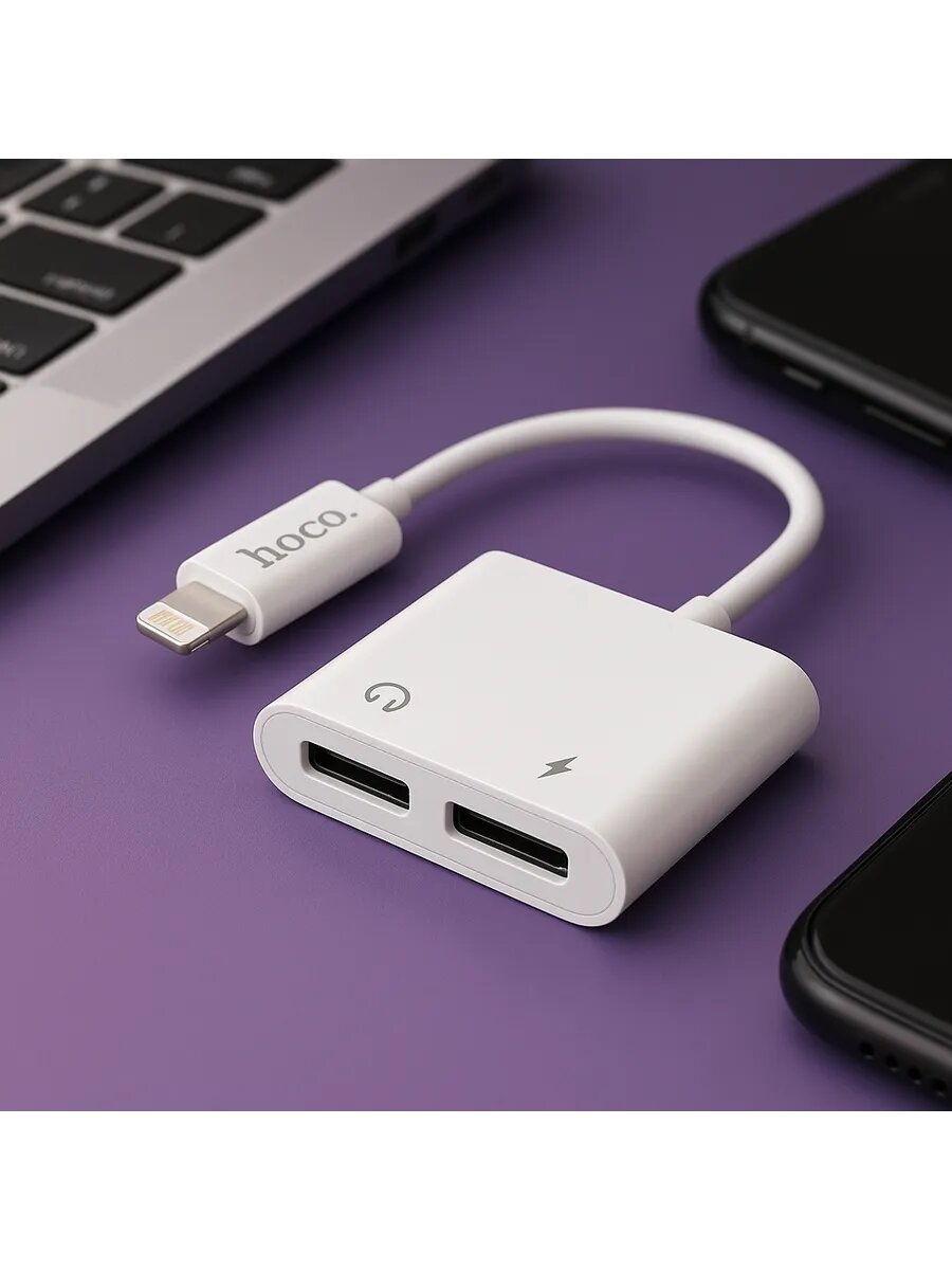 Адаптер переходник для наушников iphone с Lightning на 2 Lightning