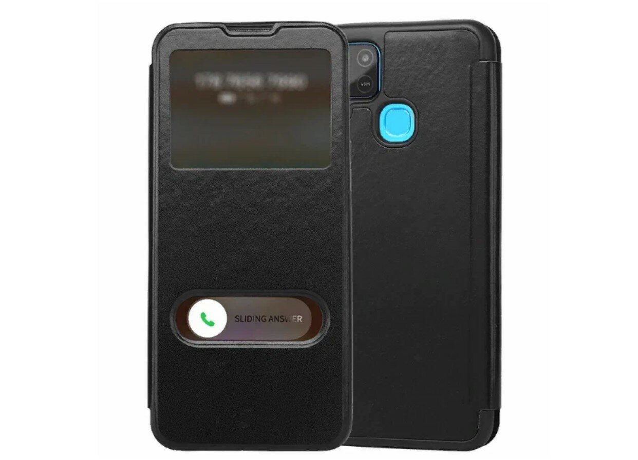 Чехол-книжка MyPads Con Una Finestra для ITEL A27 / ITEL P17 с окном вызова предпросмотра и свайпом черный
