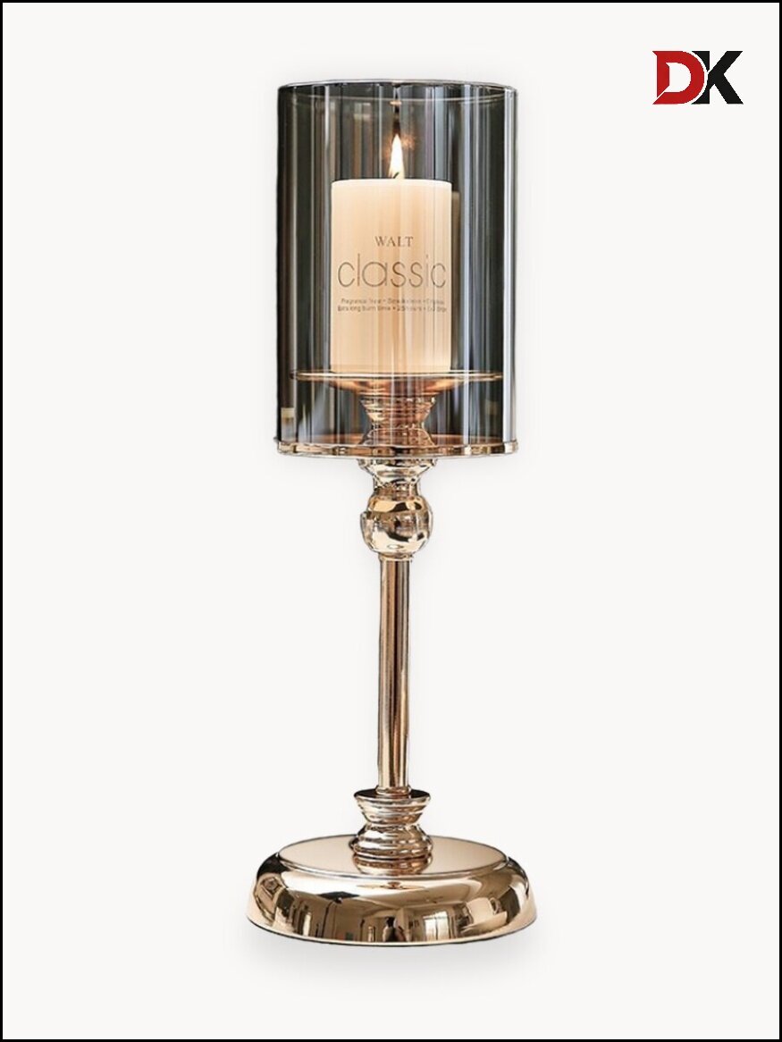 Подсвечник "Эксклюзивно", со свечой внутри, стекло, металл, золотистый