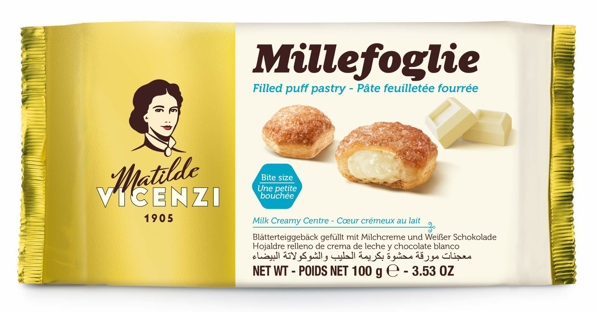 Пирожные VICENZI BISCOTTI [5231] Millefoglie слоеные с молочным кремом и белым шоколадом 100г