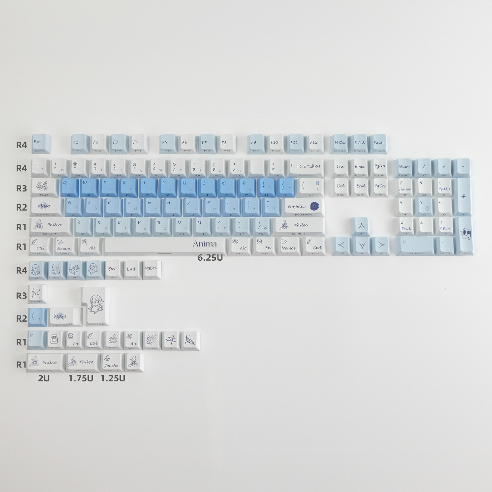 Синие кейкапы Blue Emotion Side-Through: полупрозрачные, оригинальный профиль, высокая степень индивидуализации,