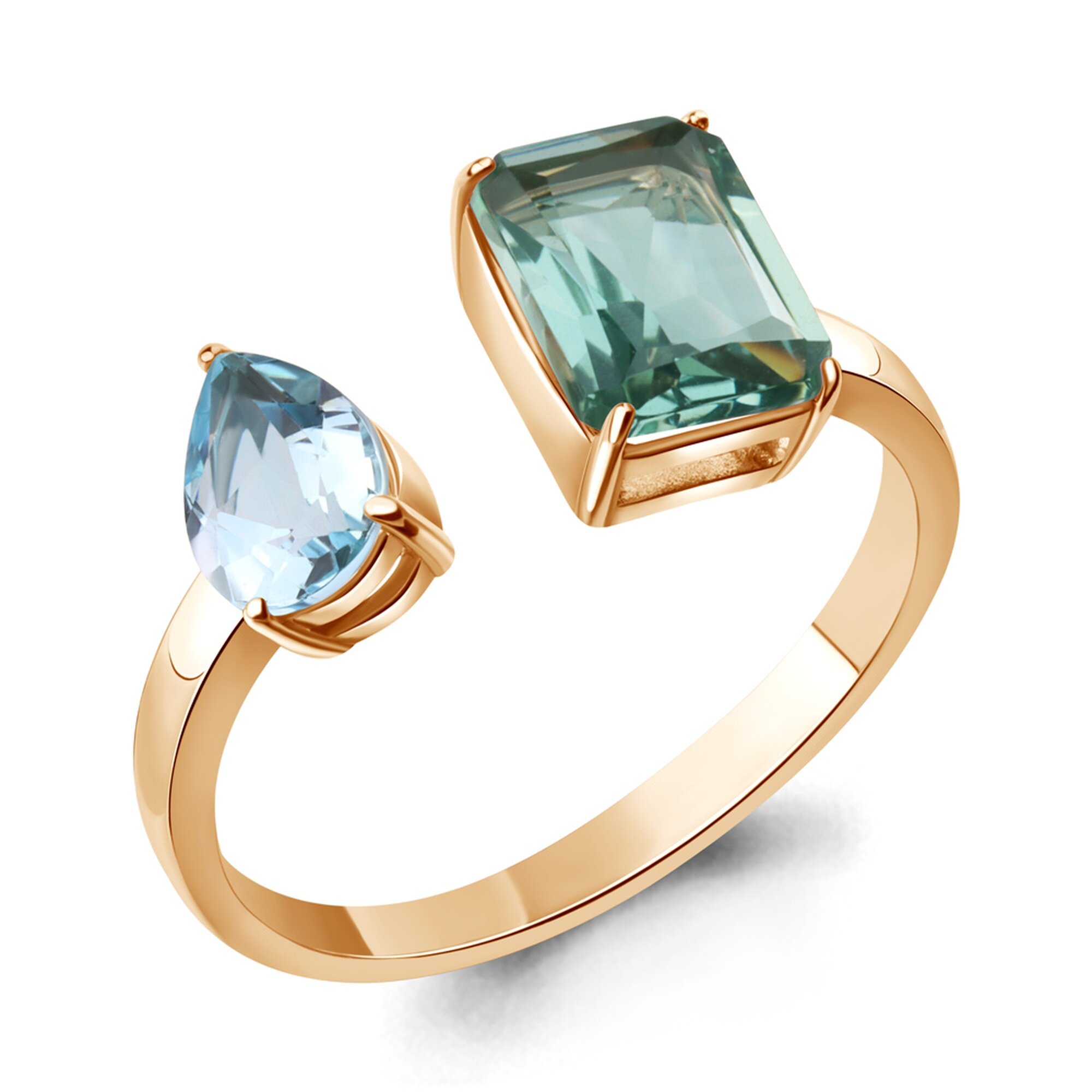 Кольцо, серебро, 925 проба, золочение, празиолит, топаз