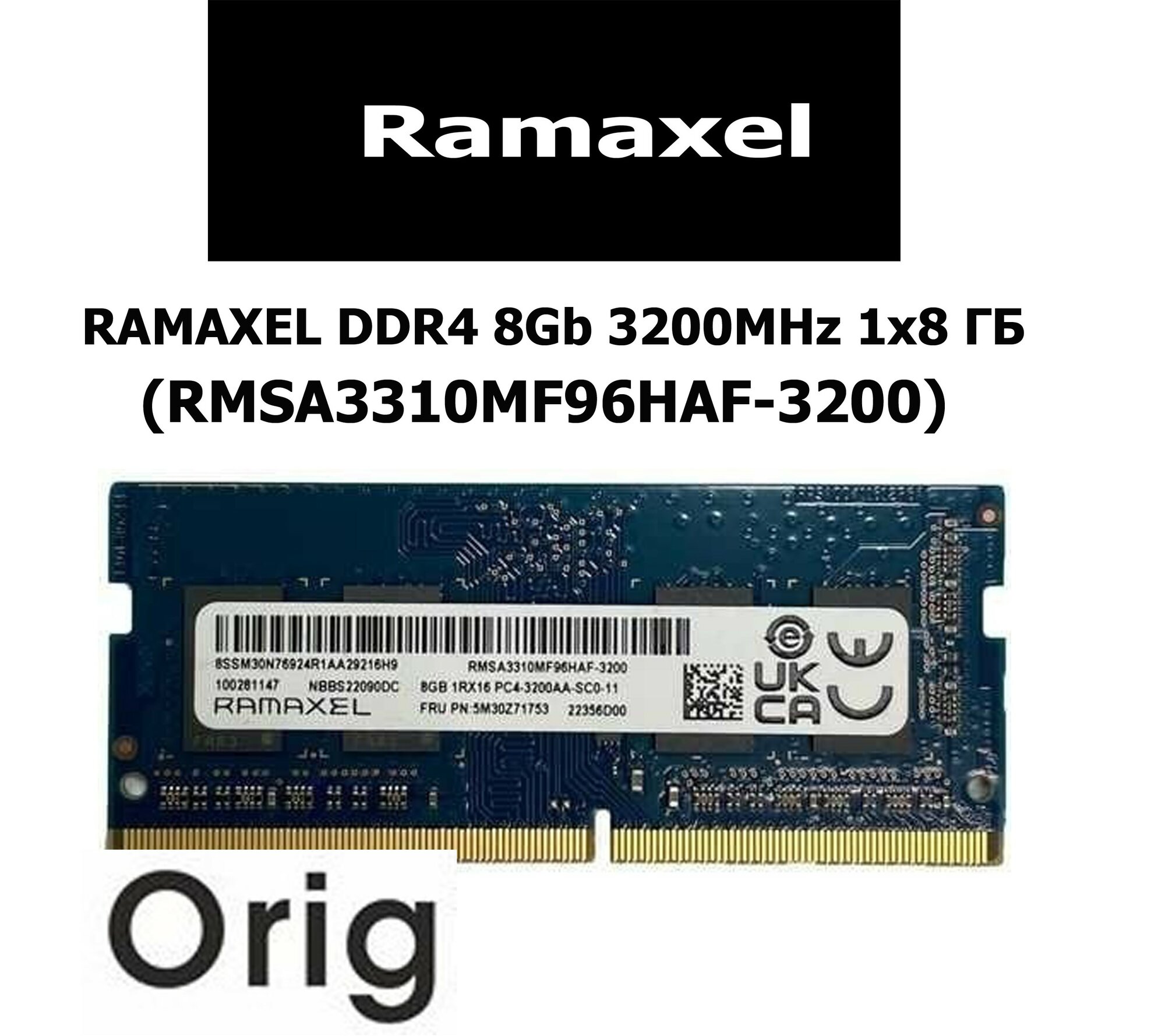 Оперативная память Ramaxel 8Gb DDR4 3200MHz 1x8 ГБ (RMSA3310MF96HAF-3200)