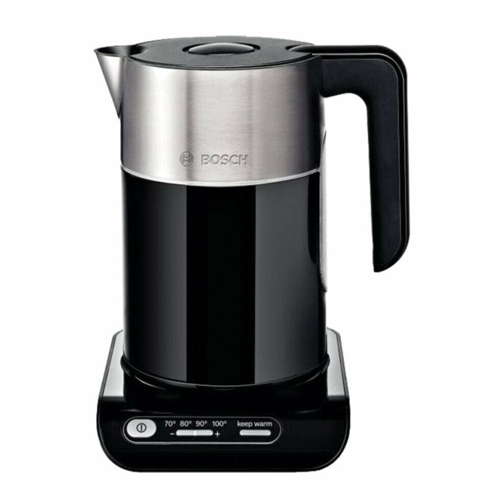 Чайник BOSCH TWK8613P, 1,5 л, 2400 Вт, закрытый нагревательный элемент, нержавеющая сталь, черный, 453114