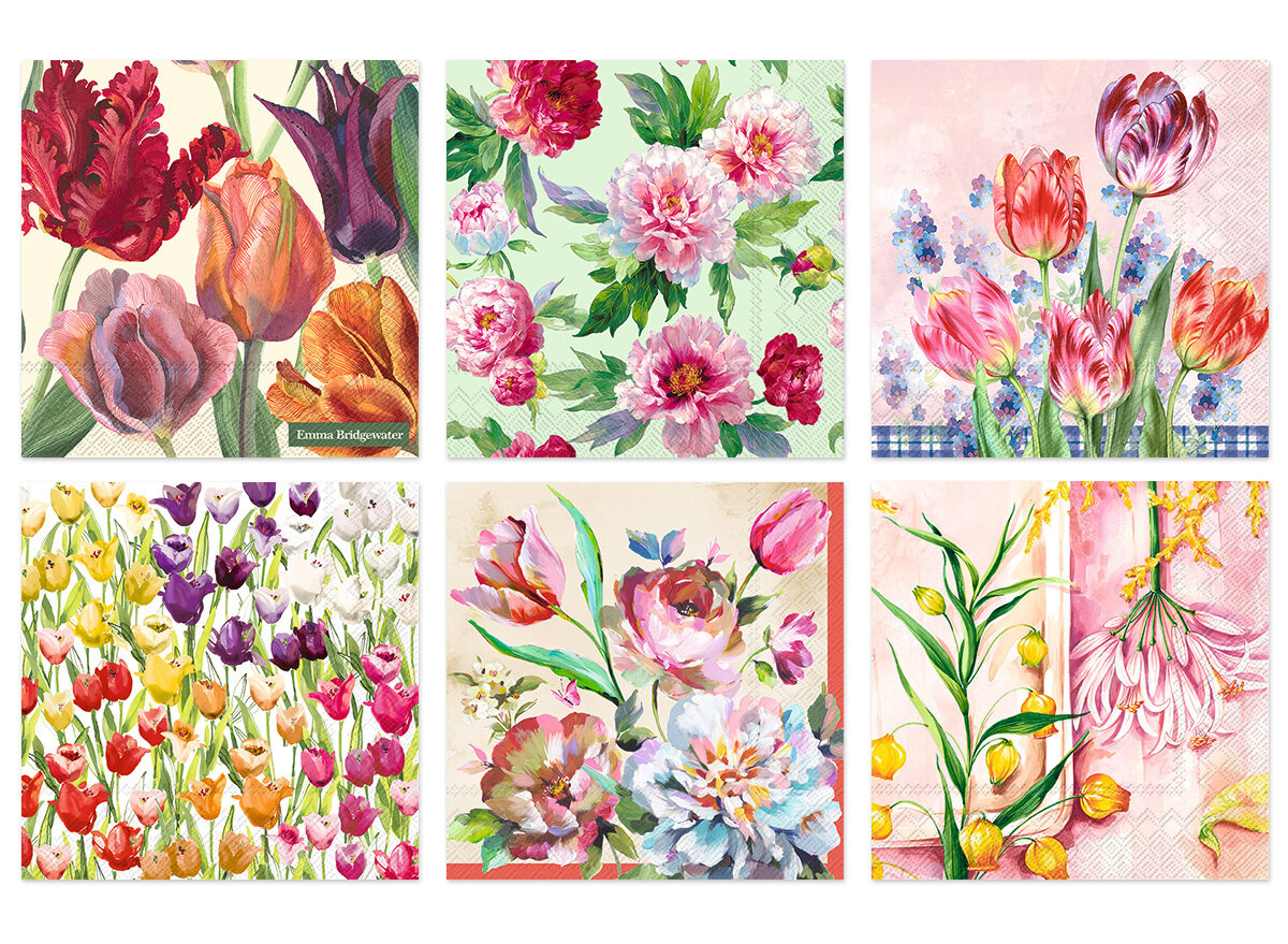 Салфетки для декупажа "Время весны", 33x33 см, 100% натуральные, 6 шт.