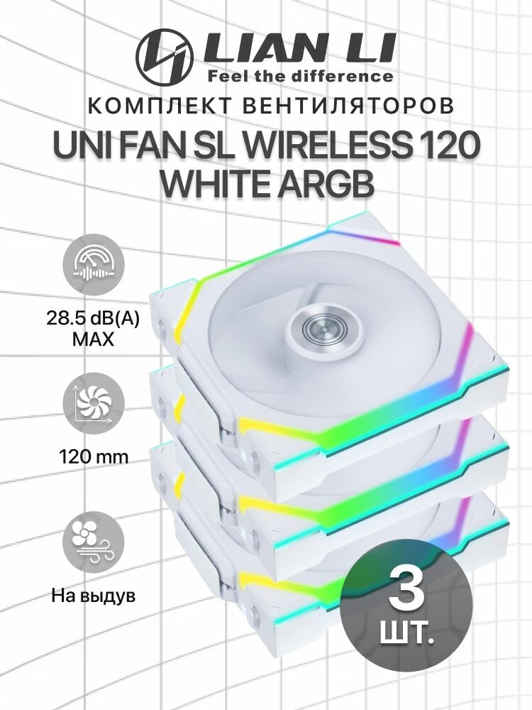 Комплект вентиляторов 3 шт. Lian Li UNI FAN SL WIRELESS 120 WHITE / 120x124,5x28мм PWM, ARGB, 2000 об/мин