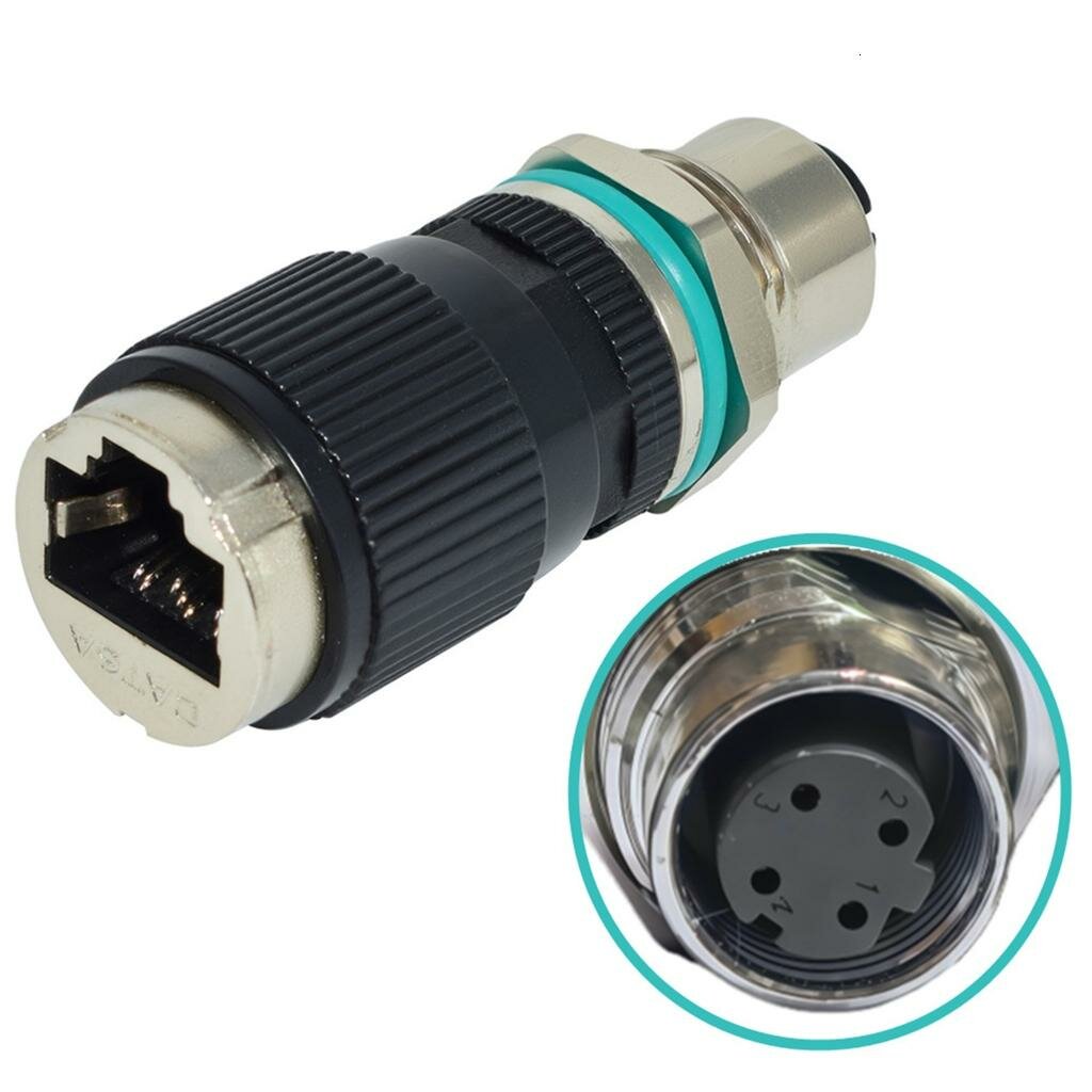 Адаптер IP68 A-type 12 мм 8-контактный — RJ45, Гнездовой разъем 4P - прямая голова