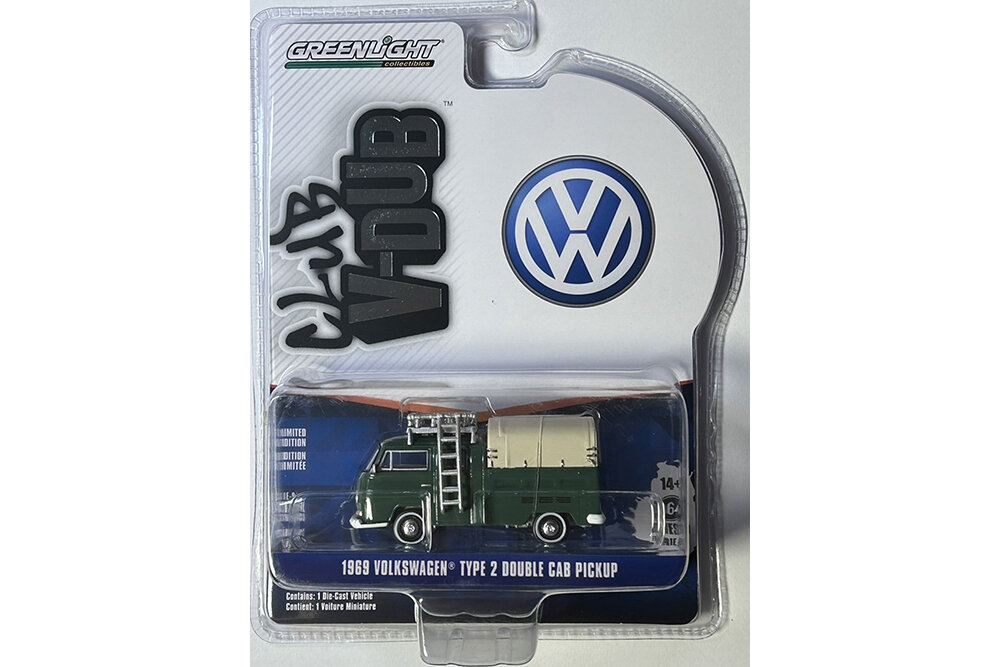Модель коллекционная GREENLIGHT Vw volkswagen T2 double cab пикап "doka" 1969 delta green (длина модели 6-10 см)