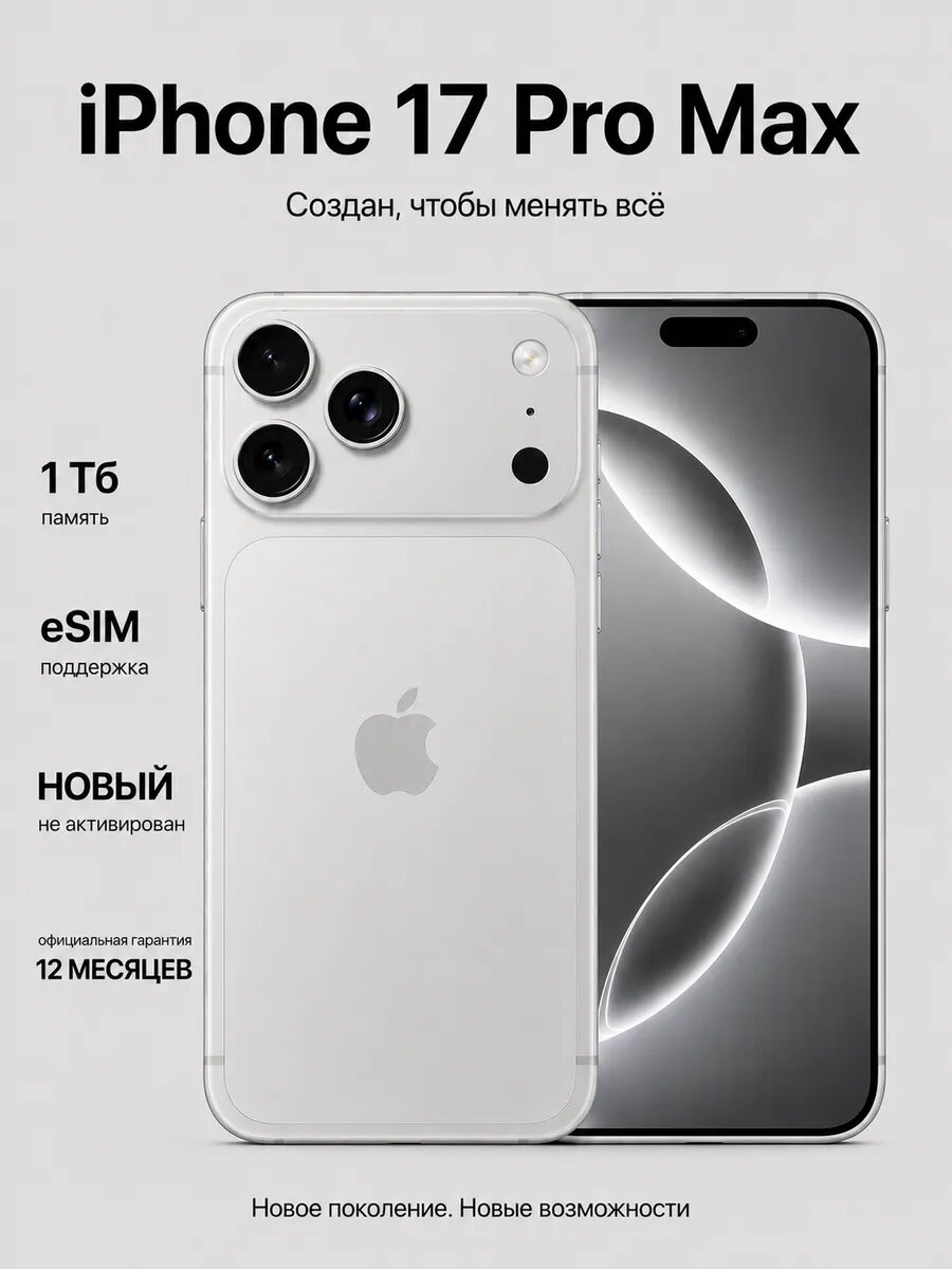 Смартфон iPhone 17 Pro Max eSIM 1TB Silver (Серебристый) Новый